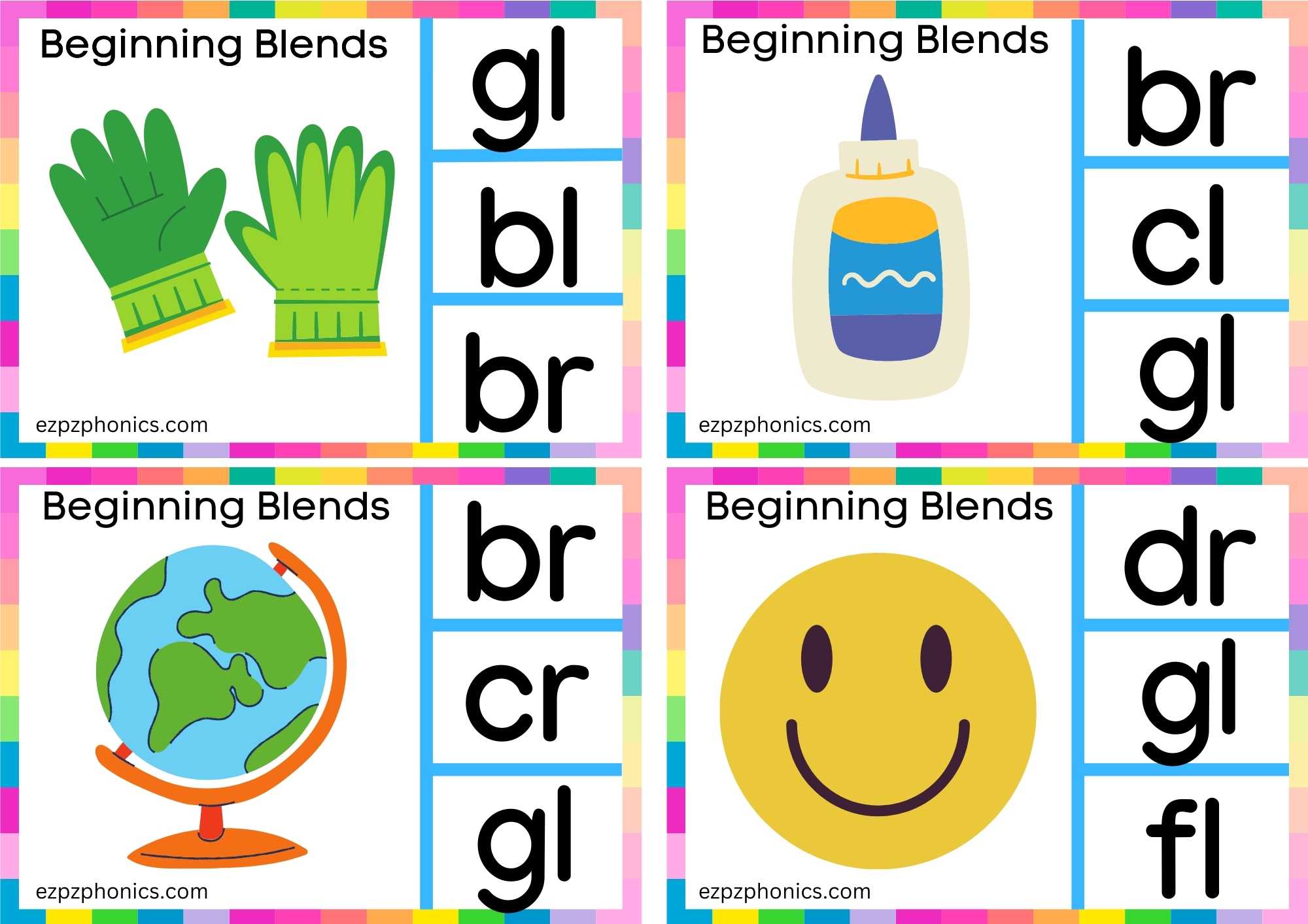 GL Beginning Blends Clip Cards Look At The Images And Clip The Correct Letters Set 1 ...